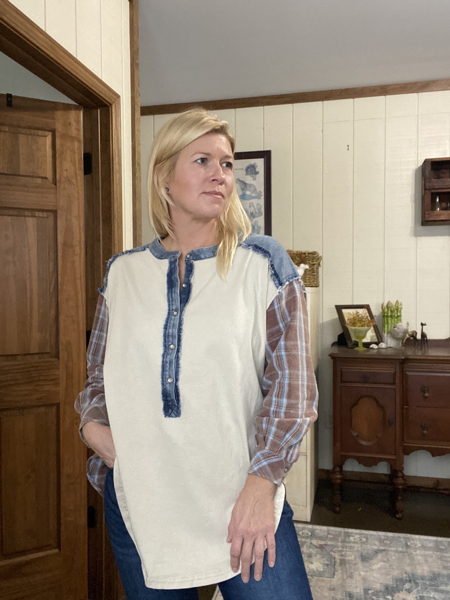 VINTAGE WASHED CONTRAST HENLEY – Ginger & Honey Clothing Co.